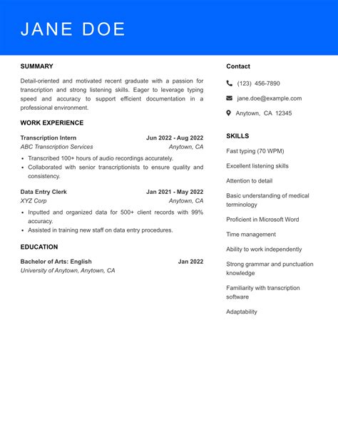 Transcriptionist Resume Examples My Resume Star