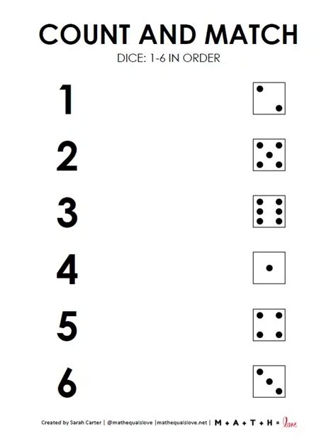 worksheet matching numbers dice kindergarten math wor