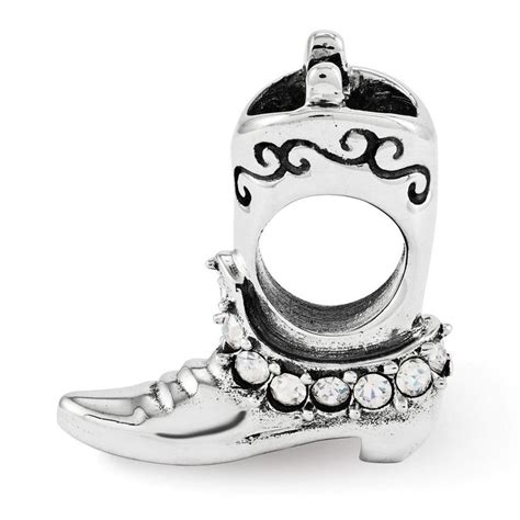 Swarovski Elements Cowgirl Boot Charm Bead In Sterling Silver Bead