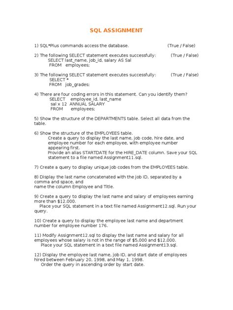 Sql Assignment Pdf Sql Table Database