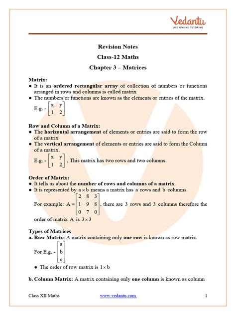 Class 12 Revision Notes Matrices Pdf Matrix Mathematics Mathematical Concepts Class 12 Revision Notes Matrices Pdf Matrix Mathematics Mathematical Concepts
