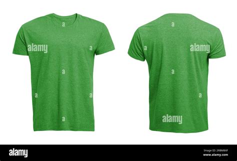 Front And Back Views Of Light Green Mens T Shirt On White Background
