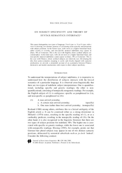 pdf on subject specificity and theory of syntax semantics interface