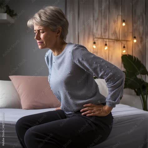 A Middle Aged Woman Sitting On Bed With Stomach Ache Irritable Bowel