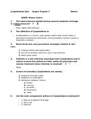 Lymph Quiz Docx Lymphedema Quiz Cooper Chapter Edema NAME Bianca Castro The Hand