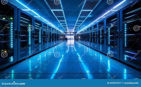 Futuristic Data Center Cutting Edge Servers In A Cityscape Oasis Stock