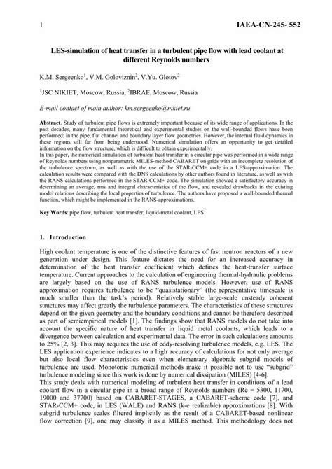 Pdf Les Simulation Of Heat Transfer In A Turbulent Pipe Flow · In This Paper The