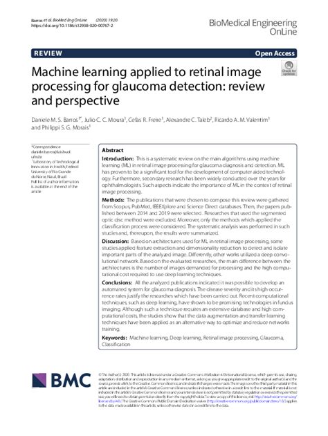 Pdf Machine Learning Applied To Retinal Image Processing For Glaucoma Detection Review And