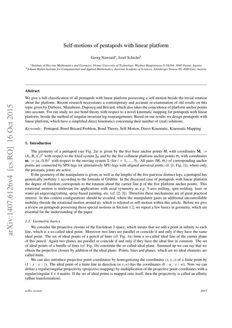 Pdf Self Motions Of Pentapods With Linear Platform