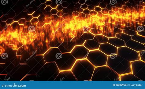 Glowing Amber Honeycomb Hexagonal Pattern Wallpaper With A Futuristic 3d Effect Stock