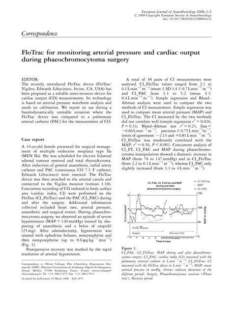 Pdf Flotrac For Monitoring Arterial Pressure And Cardiac Output During Phaeochromocytoma Surgery