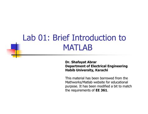 ee 361 lab 01 intro to matlab lab 01 brief introduction to matlab dr