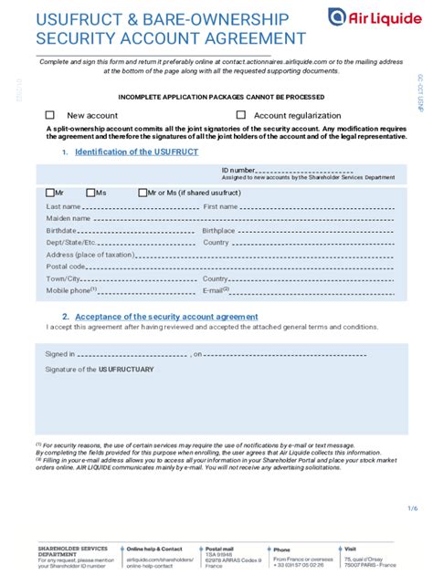 Fillable Online Usufruct And Bare Ownership Security Account Agreement