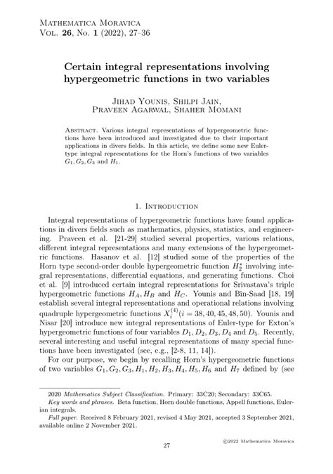 Pdf Certain Integral Representations Involving Hypergeometric Functions In Two Variables