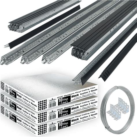 Black Suspended Ceiling Grid Kit 10m² Black Metal Frame System 600mm Black Suspended Ceiling Grid Kit 10m² Black Metal Frame System 600mm