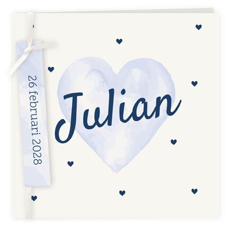 Geboortekaartje Jongen Met Smalle Label En Lichtblauw Hart