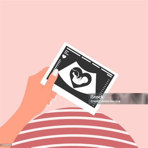 행복한 임산부가 태아 초음파 스캔 사진을 들고 있습니다 아기의 초음파 사진 벡터 임신에 대한 스톡 벡터 아트 및 기타 이미지 임신 벡터 초음파 Istock