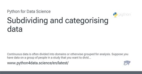 Subdividing And Categorising Data Python For Data Science