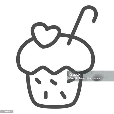 머핀 라인 아이콘 베이커리 컨셉 흰색 배경의 달콤한 케이크 기호 모바일 및 웹 디자인을위한 윤곽 스타일의 크림과 작은 심장 장식 아이콘이있는 컵 케이크 벡터 그래픽 10에