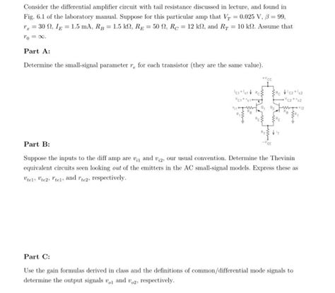 Consider The Differential Amplifier Circuit With Tail