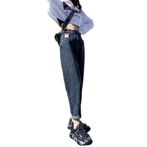 高腰老爹牛仔裤女显瘦宽松2023夏季薄款大码胖mm萝卜哈伦九分裤子虎窝淘