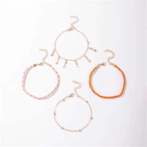 Badu Bg Tocona 4 бр компл Блестящи цветни глезени от кристални камъни за жени Бохемско въже