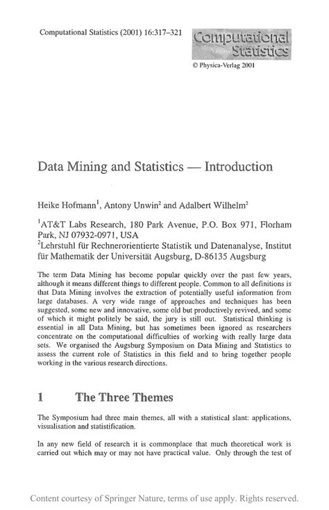 Data Mining And Statistics Introduction Request PDF
