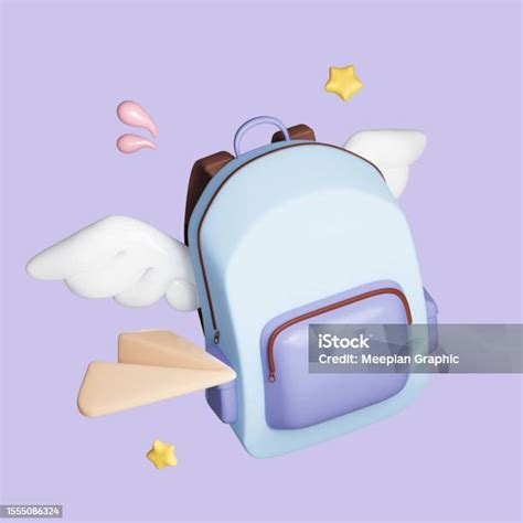 비행 날개와 가방 배낭 학교 교육 아이콘 기호 클리핑 경로입니다 교육 3d 렌더링 일러스트레이션 0명에 대한 스톡 사진 및 기타