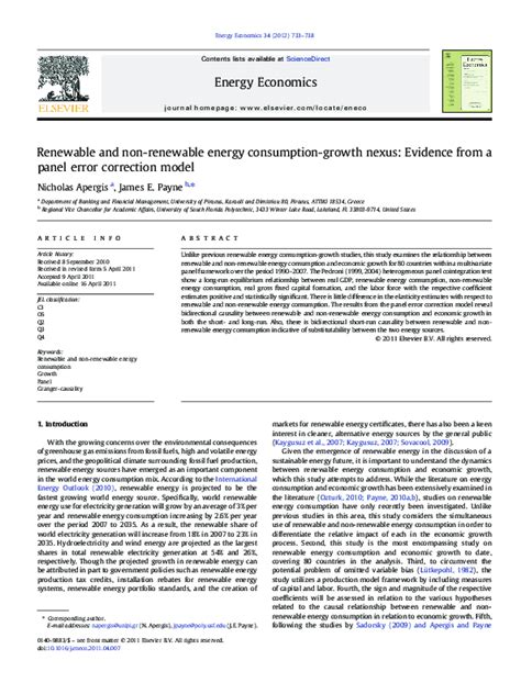 Pdf Renewable And Non Renewable Energy Consumption Growth Nexus Evidence From A Panel Error