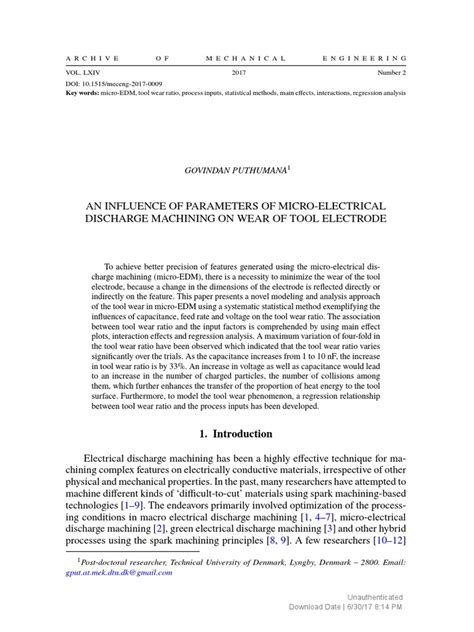An Influence Of Parameters Of Micro Electrical Discharge Machining On Wear Of Tool Electrode