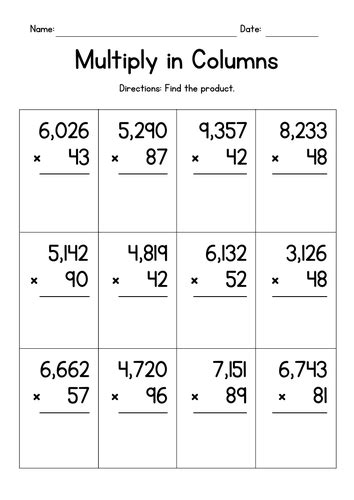 Multiplying In Columns Bundle Multiplication Practice Worksheets Test Prep Teaching Resources