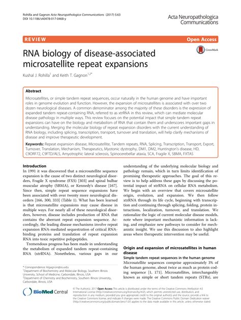 Pdf Rna Biology Of Disease Associated Microsatellite Repeat Expansions