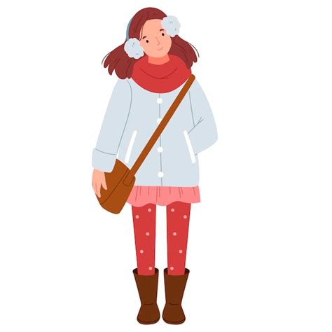 Una Chica Con Estilo En Un Traje De Invierno Auriculares Calientes Una Falda Y Medias De Lunares