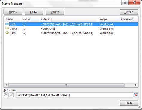 Name Manager And List Data Validation Excel Stack Overflow