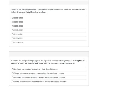 solved which of the following 4 bit two s complement integer