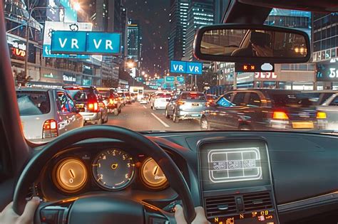 view from car interior using vr immersive virtual reality driving