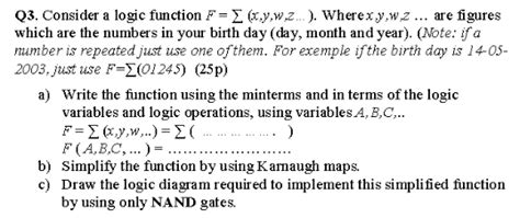 Solved Q3 Consider A Logic Function F Xywz