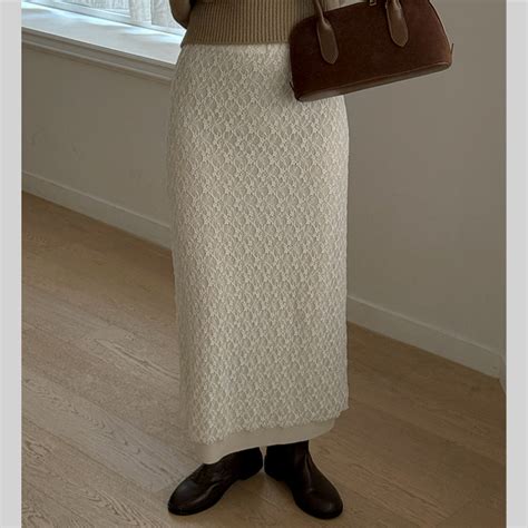 그리니스튜디오 오드리 더블레이어 레이스 니트 스판 롱 스커트 3 Colors