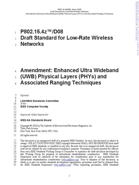 Ieee Standard P802 15 4z D8 Mar2020 Pdf Ultra Wideband Legal Liability