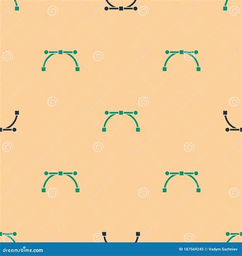 Green And Black Bezier Curve Icon Isolated Seamless Pattern On Beige Background Pen Tool Icon