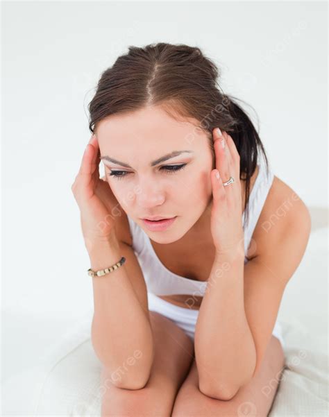 Cute Brunette Having A Headache Girl Disease Unwell Photo Background
