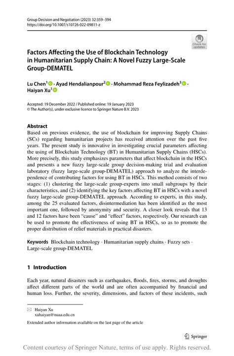 Factors Affecting The Use Of Blockchain Technology In Humanitarian Supply Chain A Novel Fuzzy