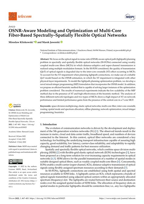 Pdf Osnr Aware Modeling And Optimization Of Multi Core Fiber Based