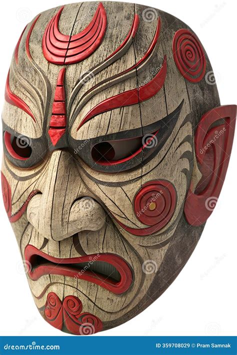 Traditional Japanese Tengu Mask With Fierce Expression And Cultural