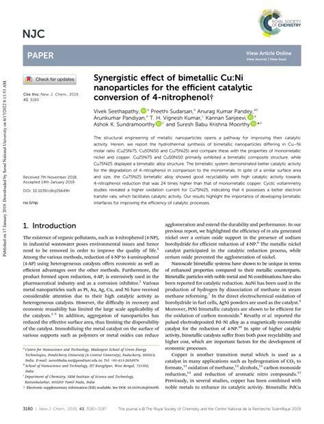 Pdf Synergistic Effect Of Bimetallic Cuni Nanoparticles For The