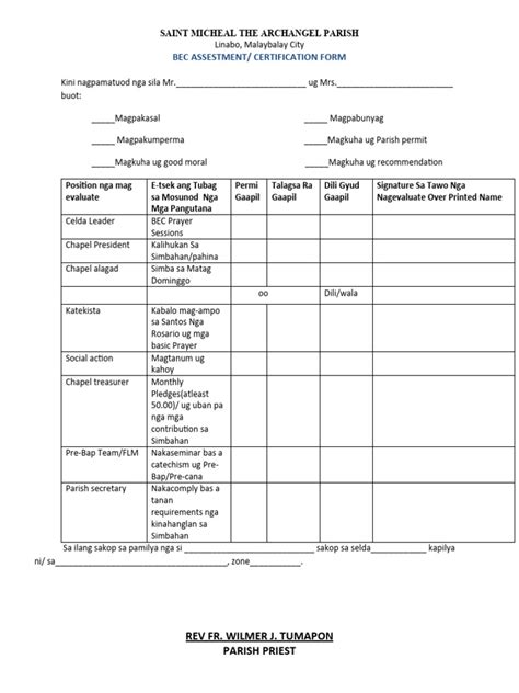 Bec Assesment Form Pdf