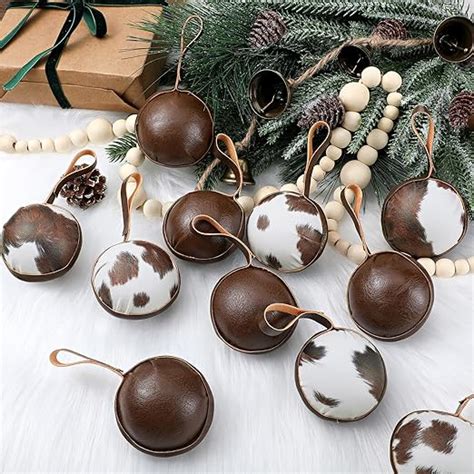 Syhood 24 Pcs Cowhide Printed Christmas Ball Ornaments