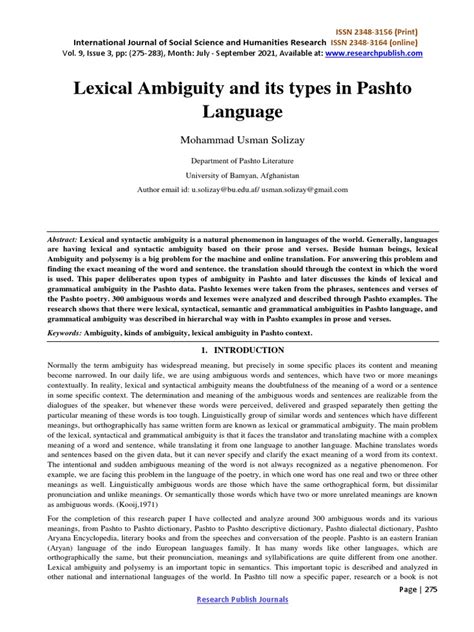 Lexical Ambiguity And Its Types In Pashto Language Pdf Semantics Word