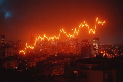 Illuminated Upward Trending Line Graph Hovers Over A City Skyline At Night Representing