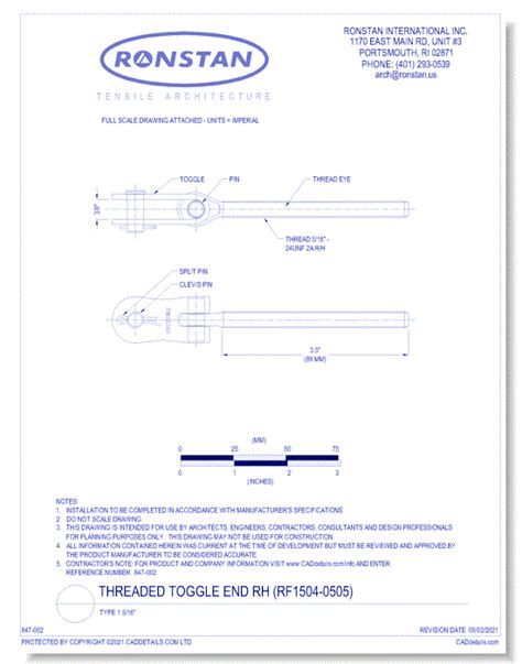 Rf1504 0505 Threaded Toggle End Rh Type 1 516 Inch Caddetails